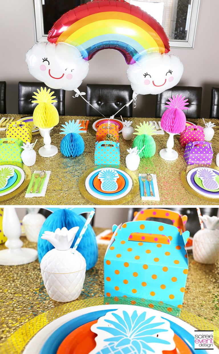 How To Style a Pineapple Rainbow Party Tablescape - Soiree Event Design